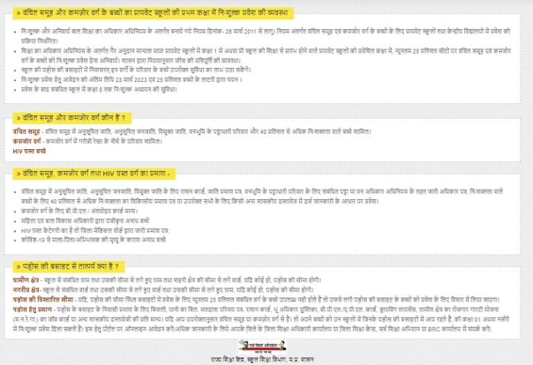 MP RTE Admission 2025-26 :- Online Application Form RTE MP